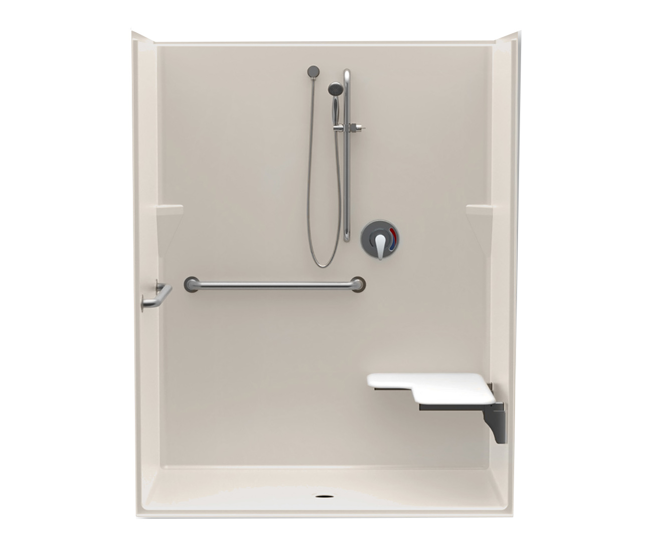 16037BFSD 60 x 37 AcrylX Alcove Center Drain One-Piece Shower in Almond ...