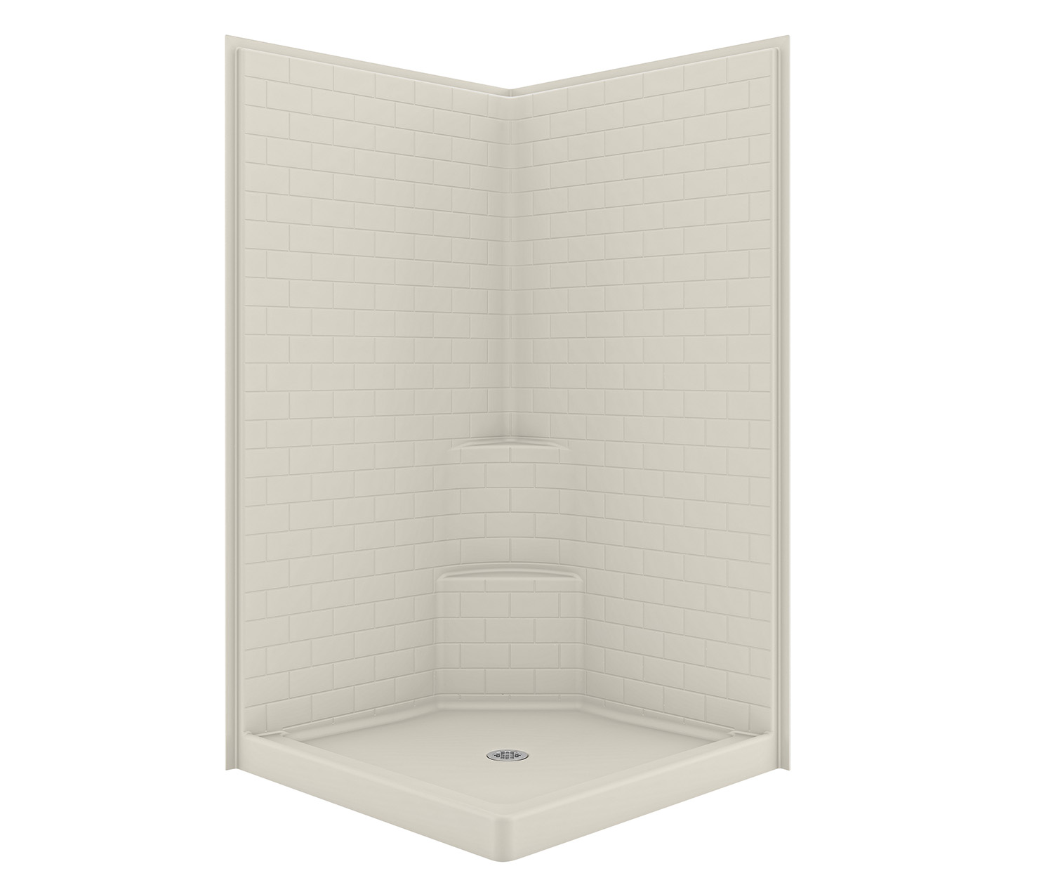 14242STNS AcrylX Corner Center Drain One-Piece Shower in Biscuit ...